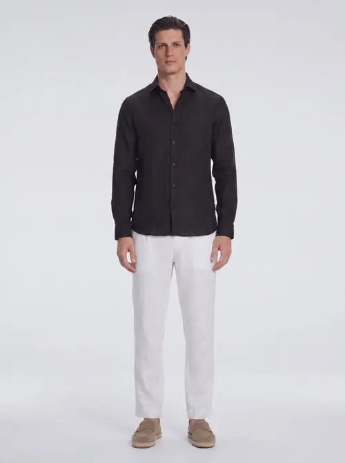 MOEVA Harry Linen Shirt Spread Collar - Black