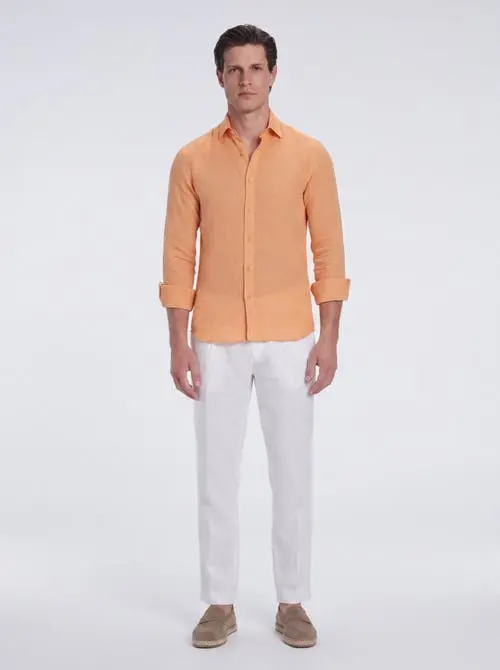 MOEVA Harry Linen Shirt Spread Collar - Orange
