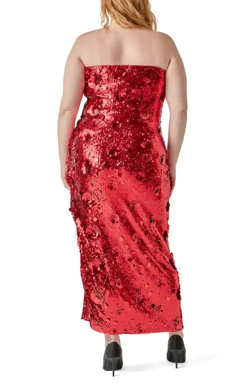 Endless Rose Sequin Appliqué Strapless Midi Dress