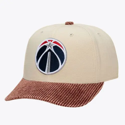 Mitchell & Ness Red Washington Wizards Washed Corduroy Pro Crown Snapback Hat - Cream