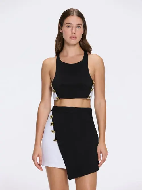MOEVA Bodrum Duo-colored Enamel Button Crop Top - Black