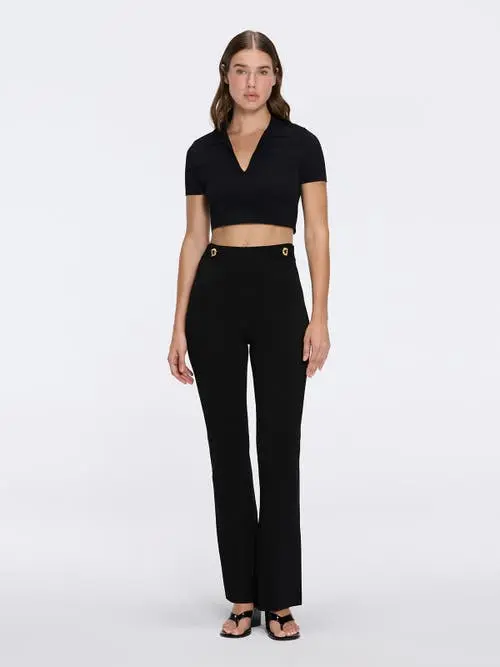 MOEVA Shandy Polo Collar Knitted Crop Top - Black