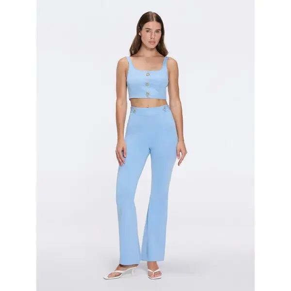 MOEVA Aureline Knitted Scoop Neck Gold Buttoned Crop Top - Blue