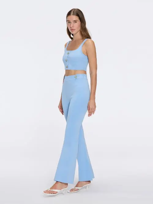 MOEVA Aureline Knitted Scoop Neck Gold Buttoned Crop Top - Blue