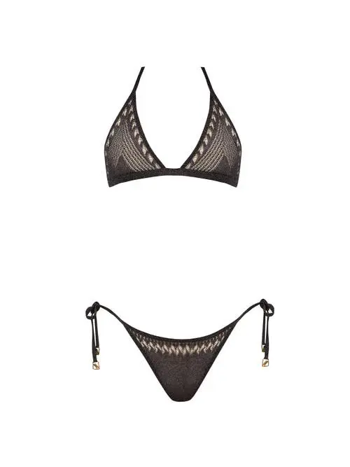 MOEVA Isola Metallic Knit Side Tie Bikini Bottom - Black