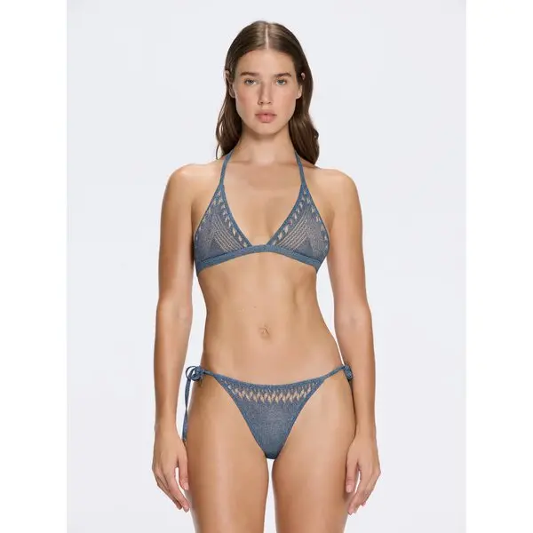 MOEVA Isola Metallic Knit Side Tie Bikini Bottom - Blue