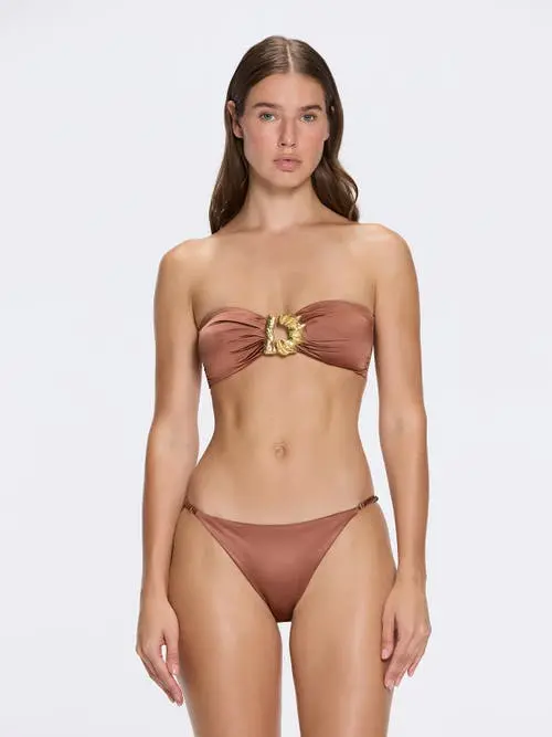 MOEVA Astrid Bandeau Gold Detail Satin Bikini Top - Brown