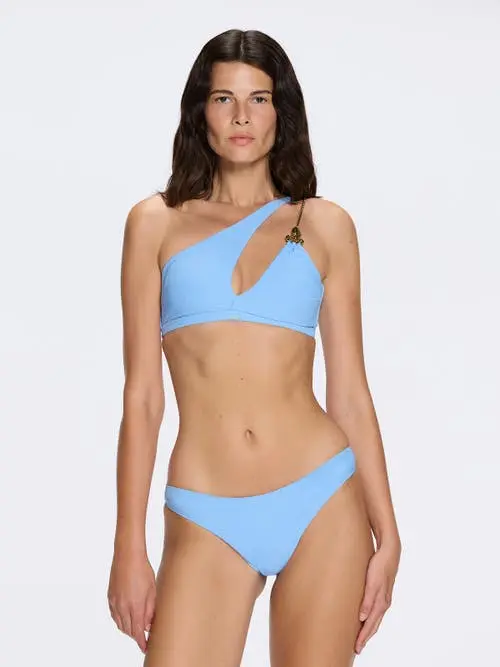 MOEVA Grasse Gold Chain One-shoulder Textured Bikini Top - Blue