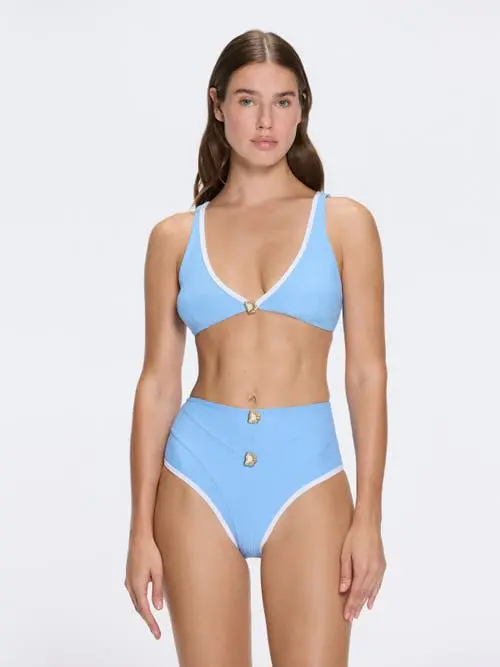 MOEVA Merrin V Neck Textured Bikini Top - Blue