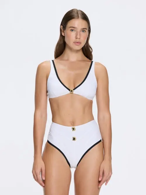 MOEVA Merrin V Neck Textured Bikini Top - White