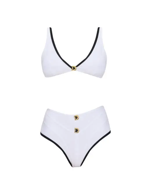 MOEVA Merrin V Neck Textured Bikini Top - White