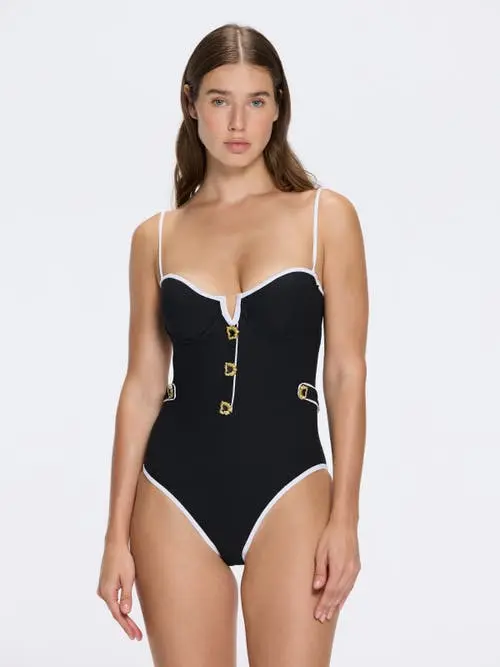 MOEVA Lourmarin Underwired Gold Button Detail Swimsuit - Black