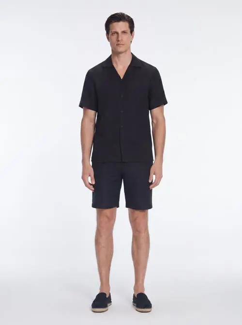MOEVA Romeo Linen Shirt With Camp Collar - Black