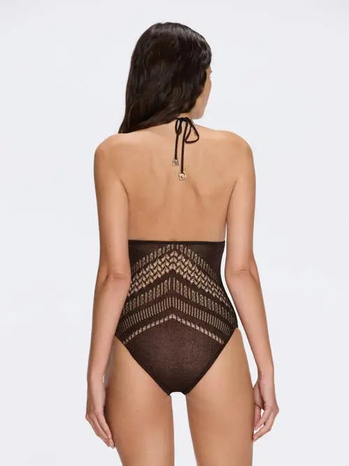 MOEVA Villone V Neck Knitted One Piece Swimsuit - Brown