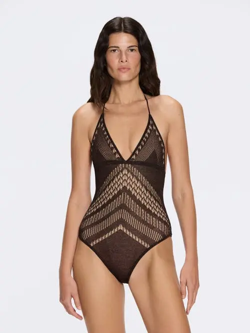 MOEVA Villone V Neck Knitted One Piece Swimsuit - Brown