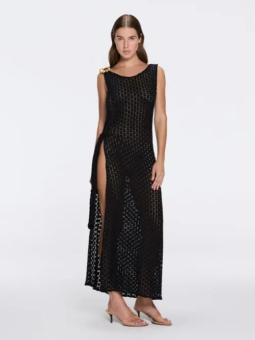 MOEVA Angles High-neck Maxi Dress With Tie-side And Gold Detail