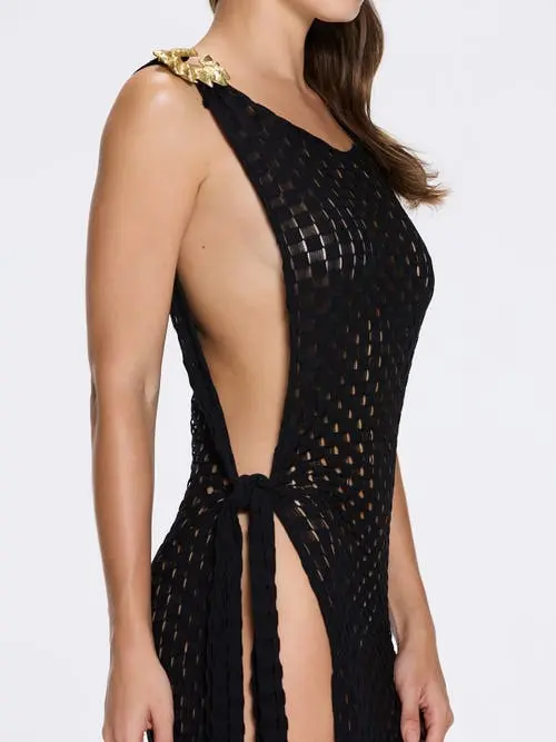 MOEVA Angles High-neck Maxi Dress With Tie-side And Gold Detail