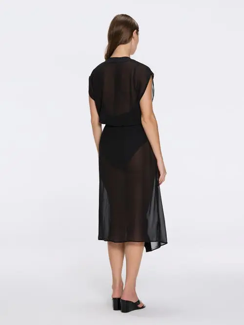 MOEVA Dela Sleeveless Wavy-trim Belted Sheer Kaftan - Black