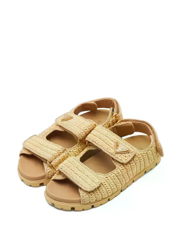 Prada Triangle Logo Crochet Sandals