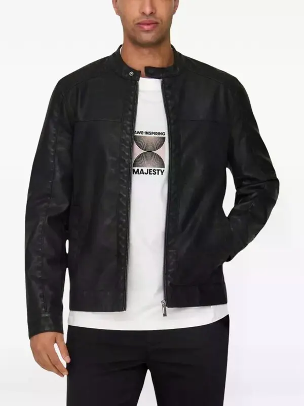 ONLY&SONS|MAN Quilted-shoulder Biker Jacket - Black
