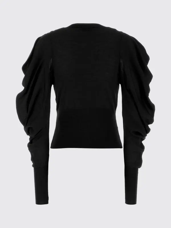 Blumarine Slim Fit Wool Cardigan With Flower Appliqué And Ruched Shoulders - Black