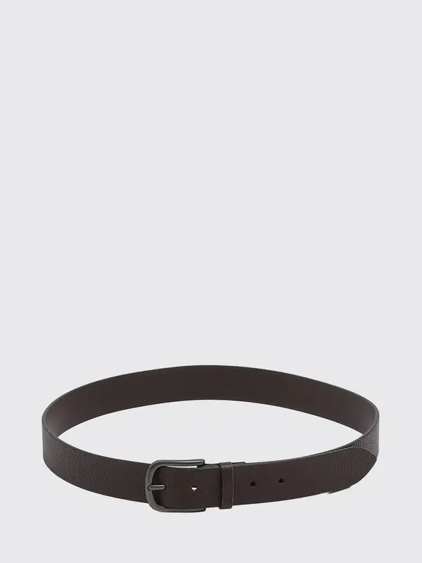 Orciani Hammered Leather Belt With Engraved Logo And Metal Pin Buckle - Ebony