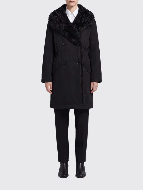 TOTEME Double-breasted Knee-length Cotton Coat With Fur Collar