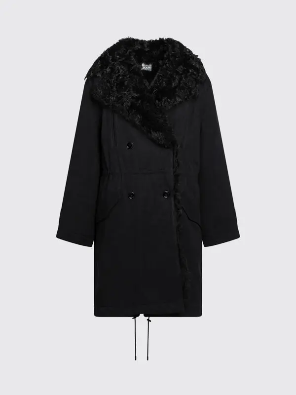 TOTEME Double-breasted Knee-length Cotton Coat With Fur Collar