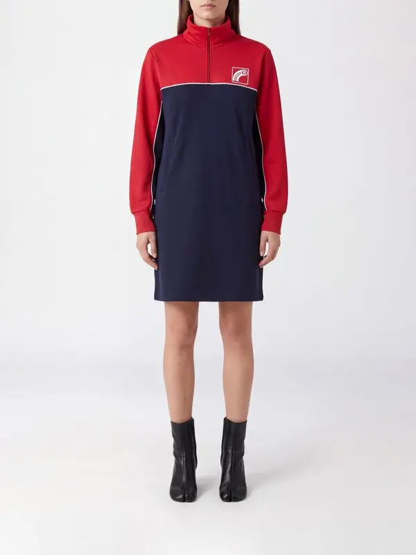MAISON MARGIELA High-neck Slogan-print Jersey Sweatshirt Mini Dress - Blue 1