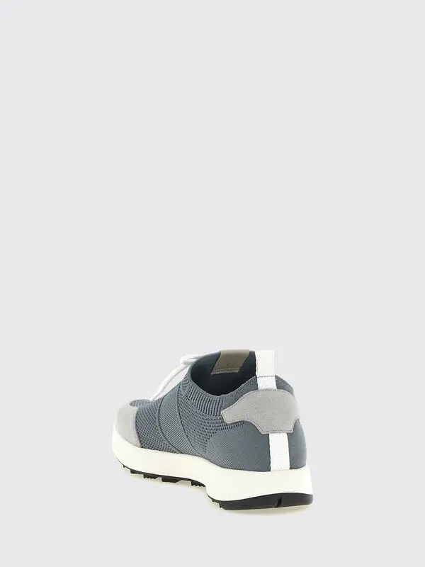 Kiton Bi Low-top Sneakers In Cotton And Suede With Monogram - Grey