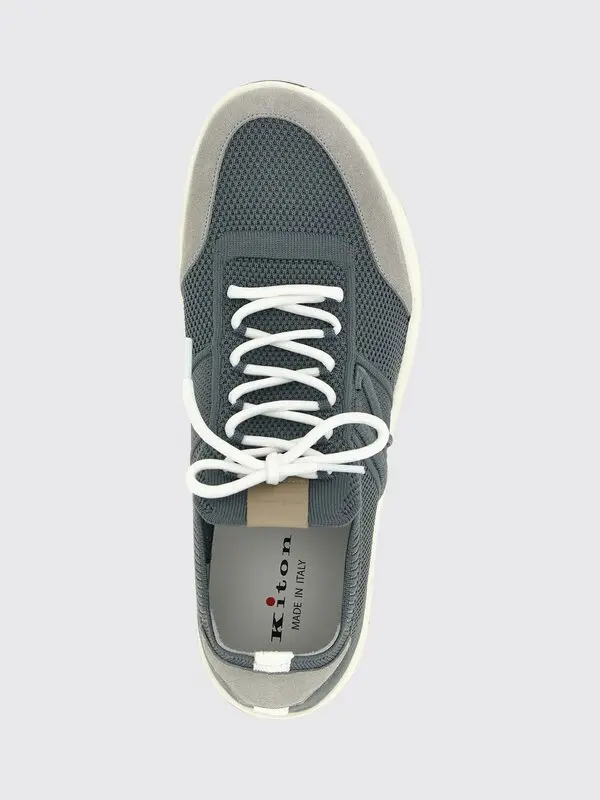 Kiton Bi Low-top Sneakers In Cotton And Suede With Monogram - Grey