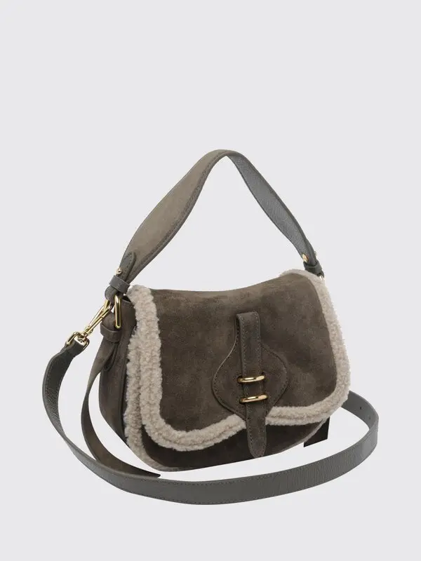 COCCINELLE Mavery Mini Handbag In Bicolour Shearling And Grained Leather - Grey