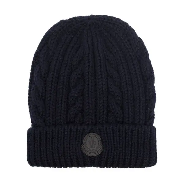 Moncler Logo Knitted Beanie - Blue