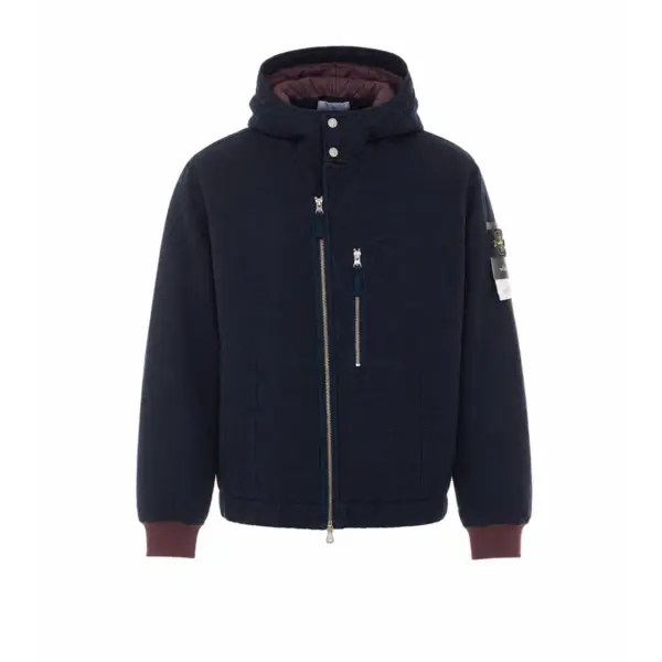 Stone Island Logo Wool Diagonal Parka - Blue