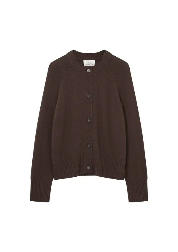 LOOP CASHMERE The Luxe Crew Cardigan In Americano