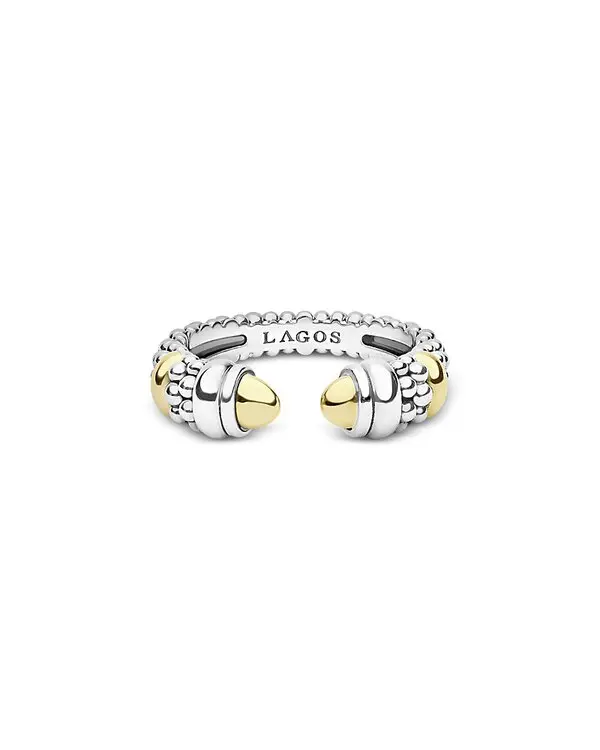 Lagos Sterling & 18k Yellow Gold Signature Caviar Mini Versa Stack Ring - Silver