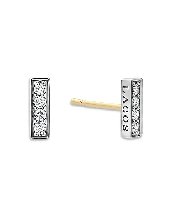 Lagos Sterling Caviar Spark Diamond Linear Stud Earrings - Silver