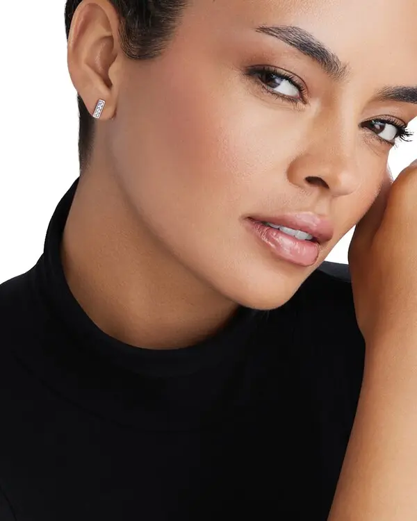 Lagos Sterling Caviar Spark Diamond Linear Stud Earrings