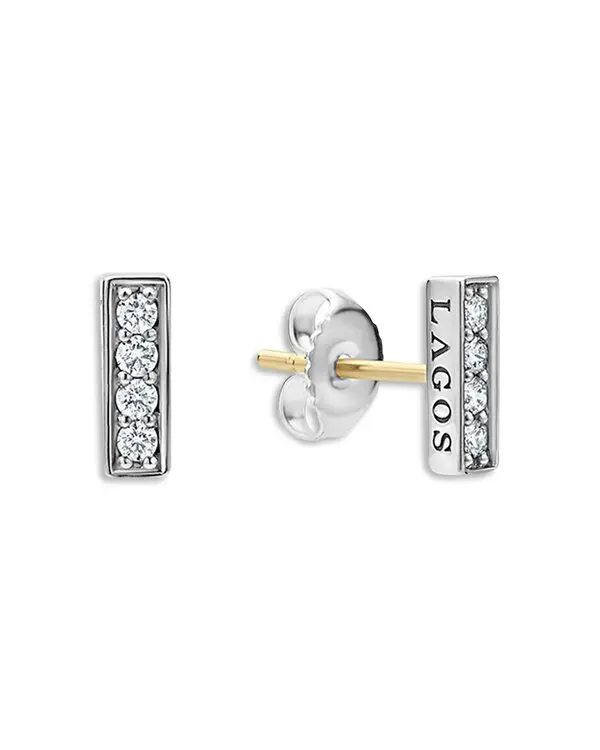 Lagos Sterling Caviar Spark Diamond Linear Stud Earrings