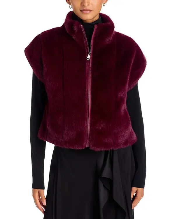 Adrienne Landau The Miller Faux Fur Vest - Ruby