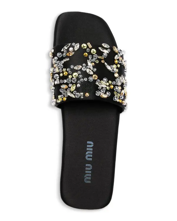 Miu Miu Embellished Silk Slide Sandals - Nero