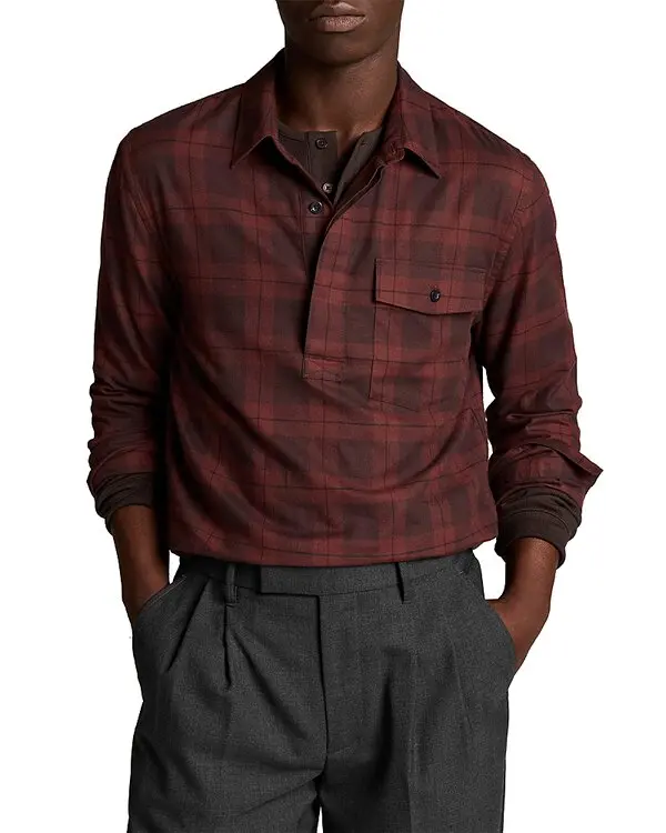 Vince Hamilton Plaid Cotton Classic Fit Popover Shirt - Chocolate