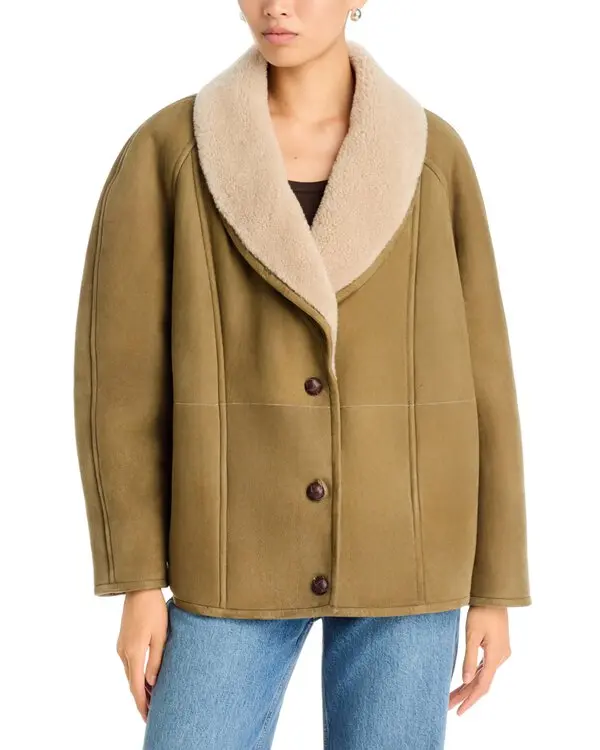 Johnny Was Suede & Shearling Shawl Collar Coat