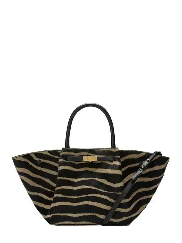 DEMELLIER Mini New York Midi Handbag In Zebra-effect Suede With Gold Hardware - Multicolor