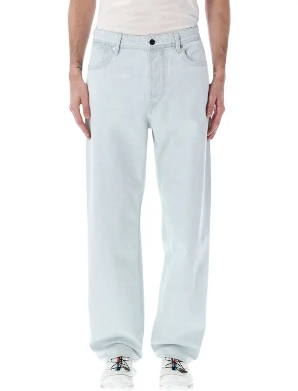 Stone Island Research Badge Loose Fit Five-pocket Jeans With Concealed Button Fly - Blue