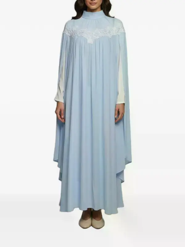 Lichi Lace-trim Cape-sleeve Maxi Dress - Blue