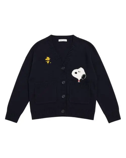 Chinti & Parker Wool-cashmere Snoopy Peek Pocket Cardigan - Navy