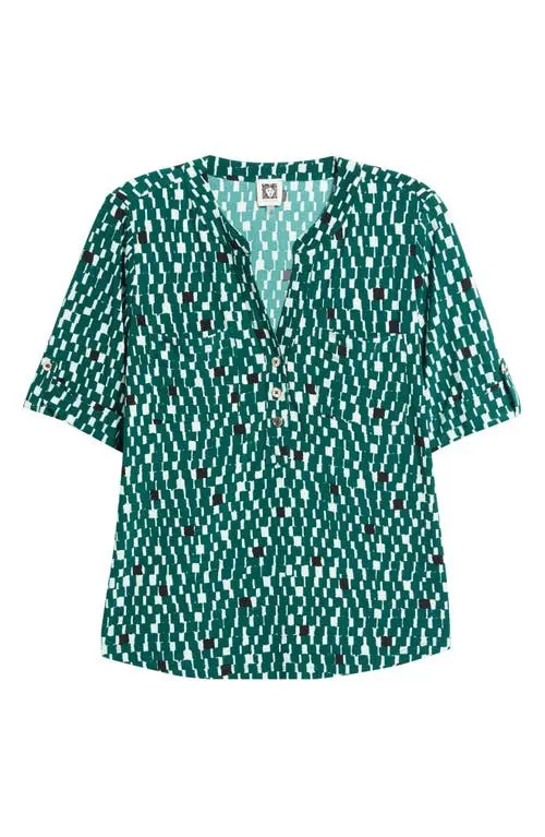Anne Klein Print Knit Top With Elbow Sleeves - Pine Forest Multi
