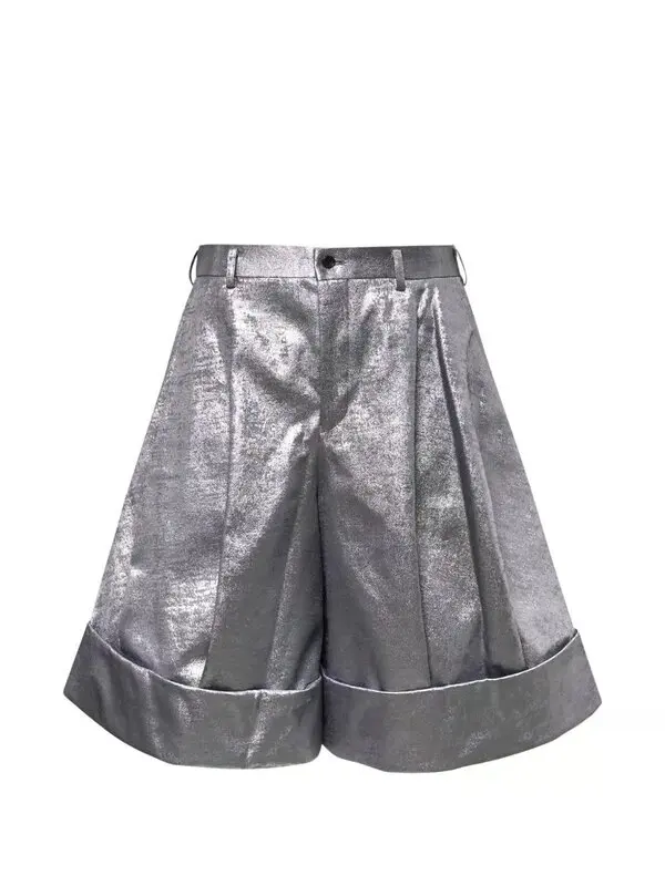 Comme Des Garçons Metallic-effect Pleated Shorts - Silver