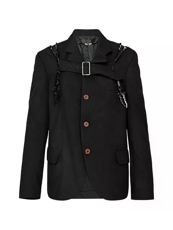 Comme Des Garçons Buckle-detail Frayed Blazer - Black